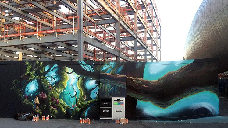 Graffiti artists transform building site into enchanted forest - Photo ...